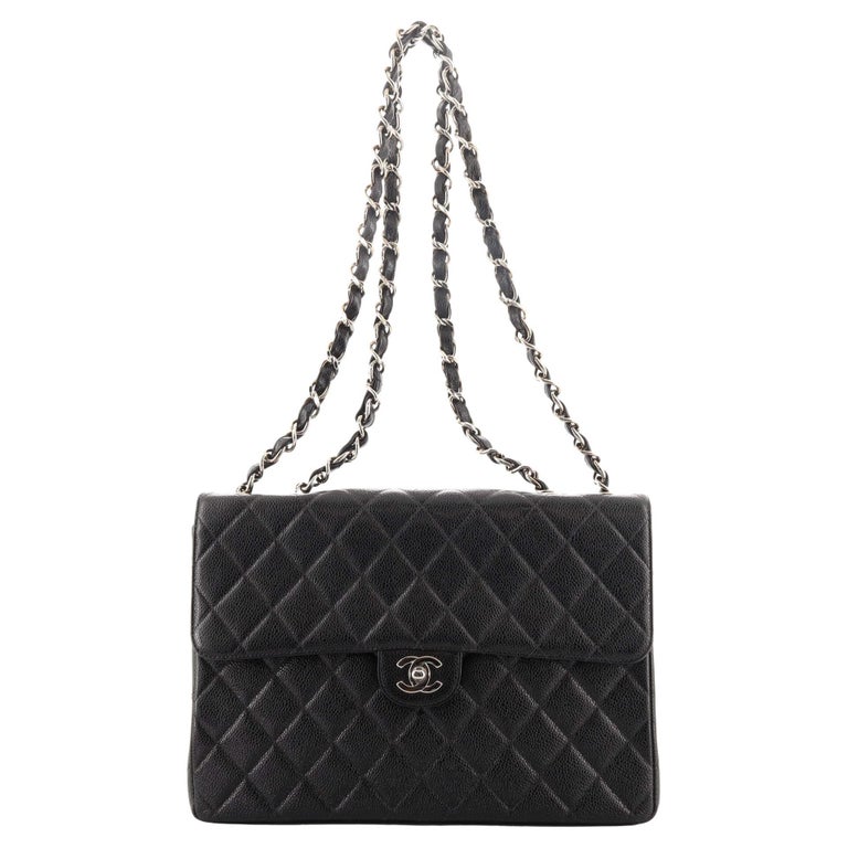Chanel Vintage Classic Single Flap Bag Quilted Caviar Jumbo For Sale at ...