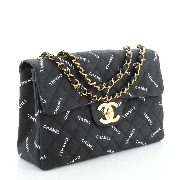 Chanel Vintage Classic Single Flap Bag Quilted Printed Canvas Maxi at ...