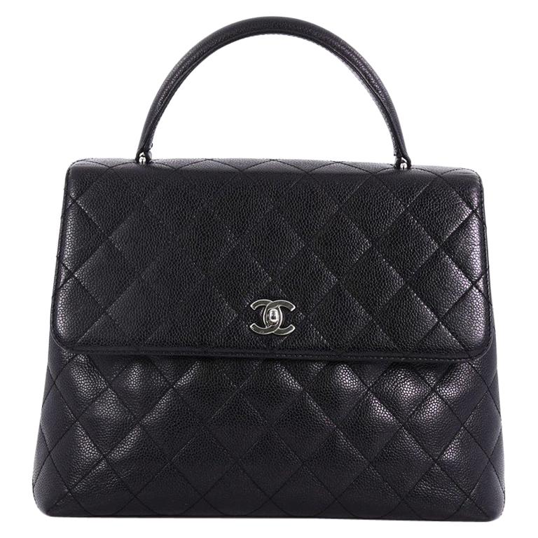 Chanel Vintage Classic Top Handle Flap Bag Quilted Caviar Jumbo at 1stDibs