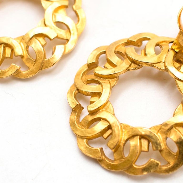 Chanel Vintage Clip-on Interlocking CC Hoop Pendant Earrings at 1stDibs