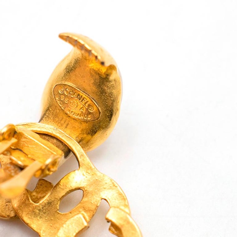 Chanel Vintage Clip-on Interlocking CC Hoop Pendant Earrings at 1stDibs