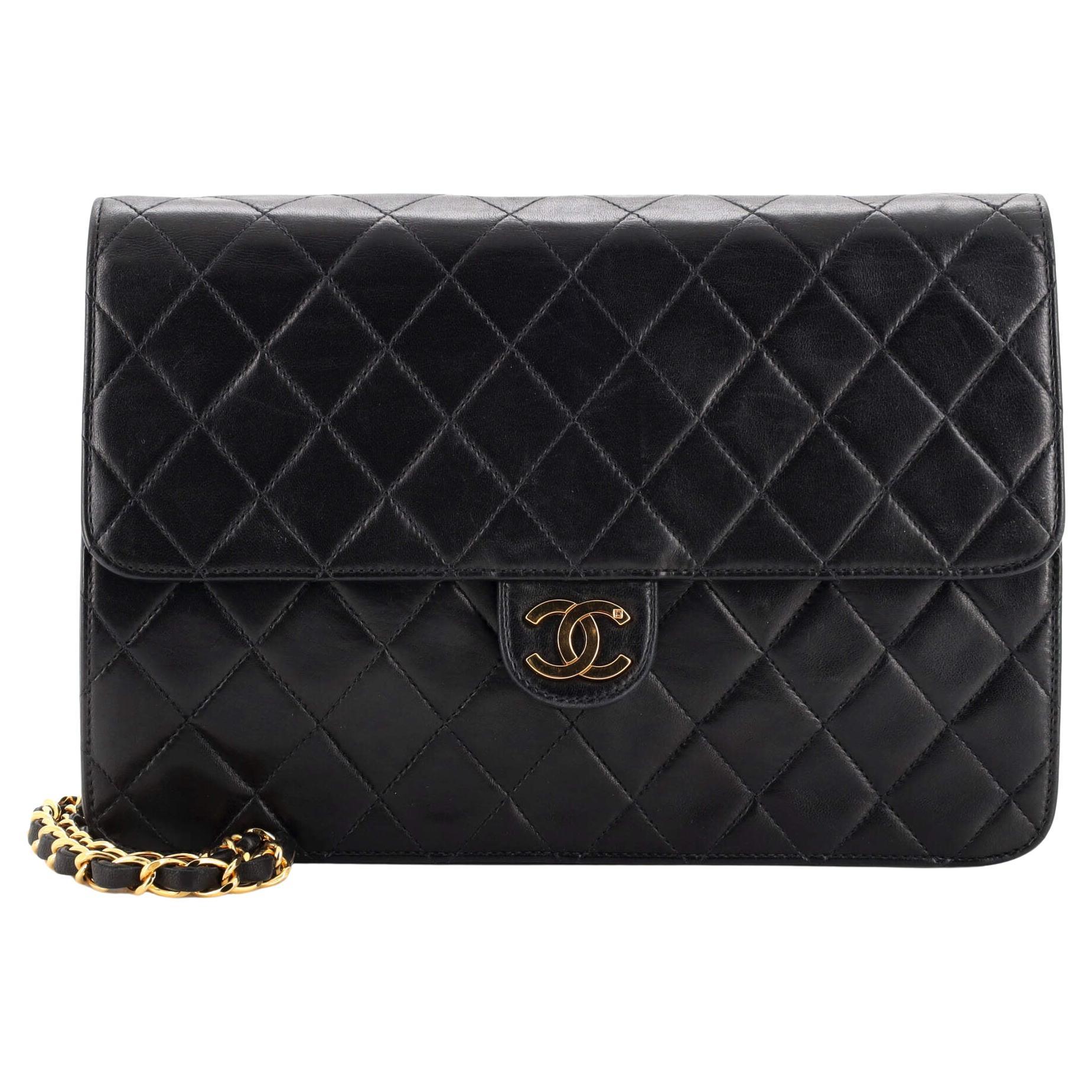 Chanel Vintage Clutch with Chain Quilted Leather Medium For Sale at 1stDibs