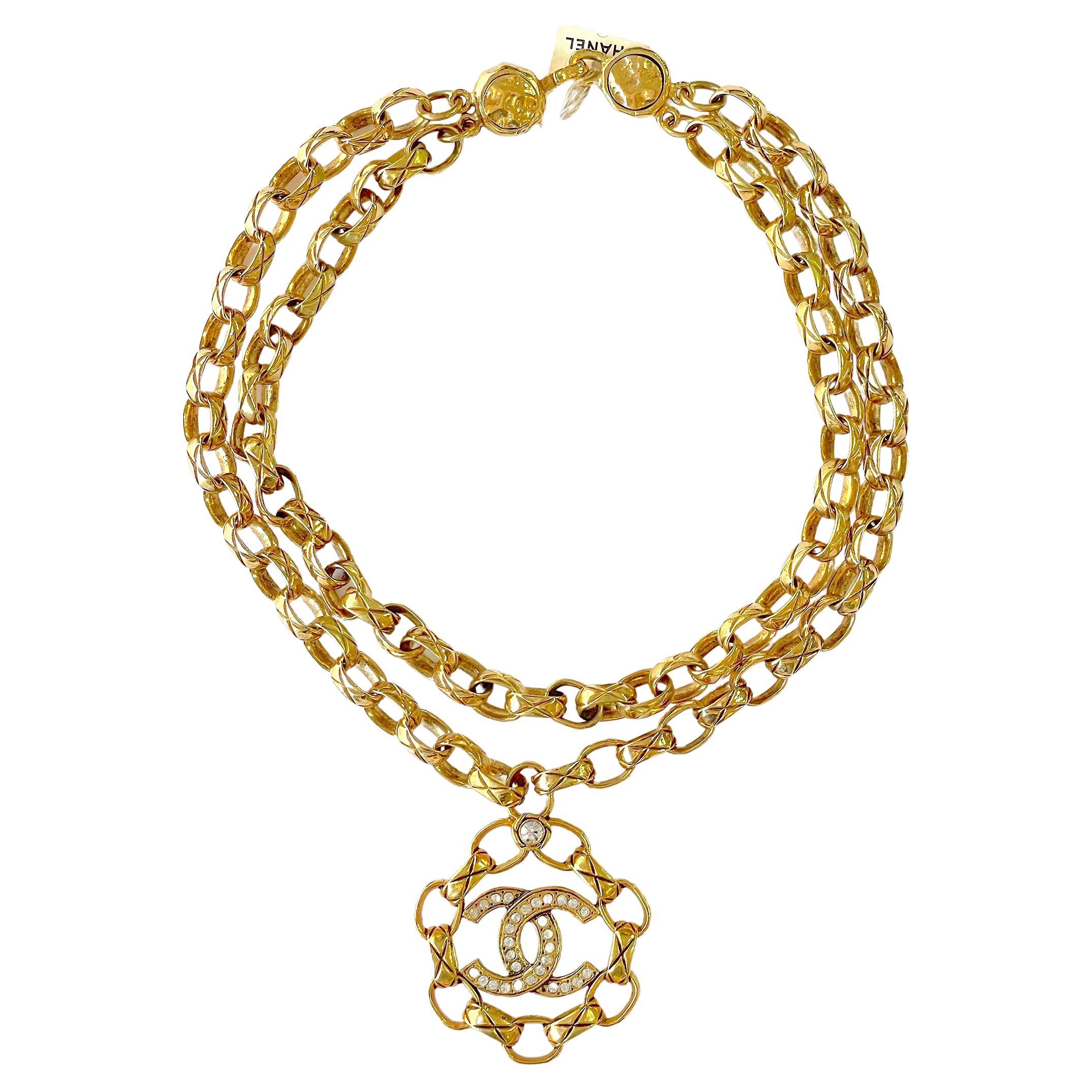 Chanel Vintage Collection 23Rolo Chain Two Way Crystal Necklace Choker ...