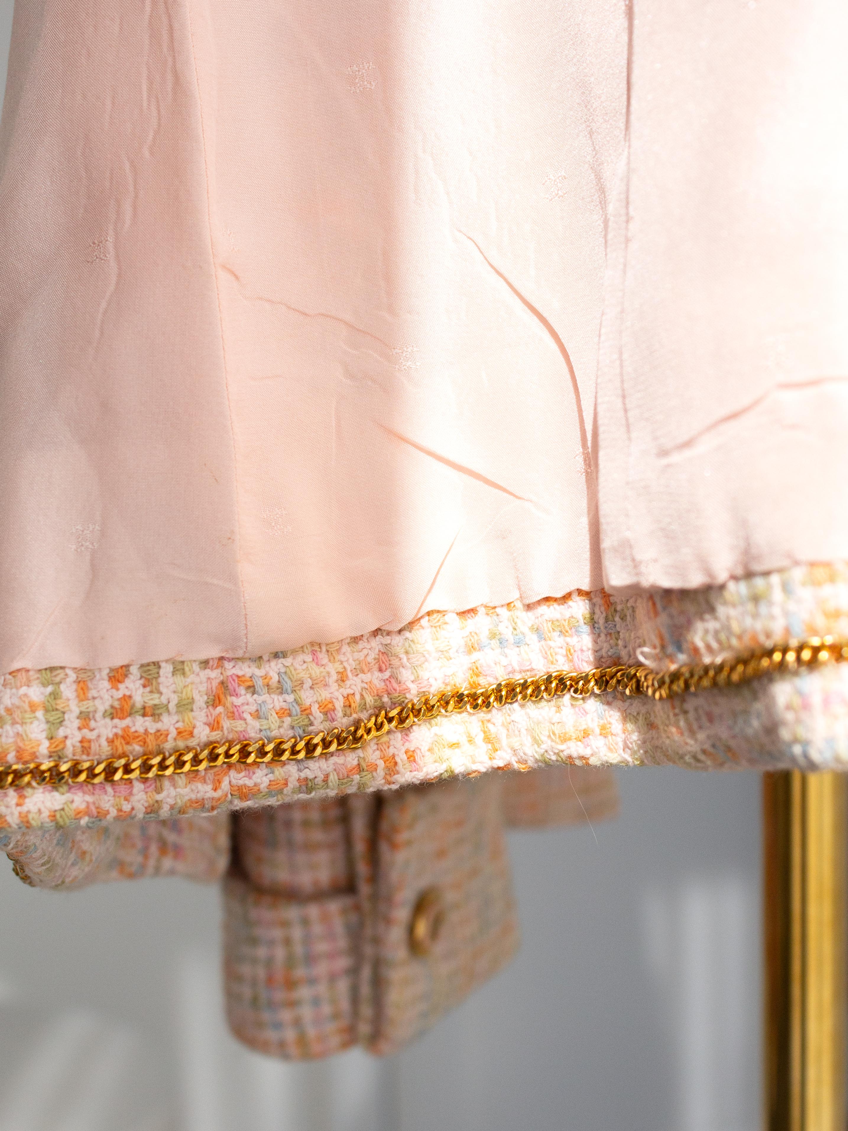 Chanel Vintage Cruise 1994 Multicolor Pastel Pink Orange 94C Tweed Jacket For Sale at 1stDibs