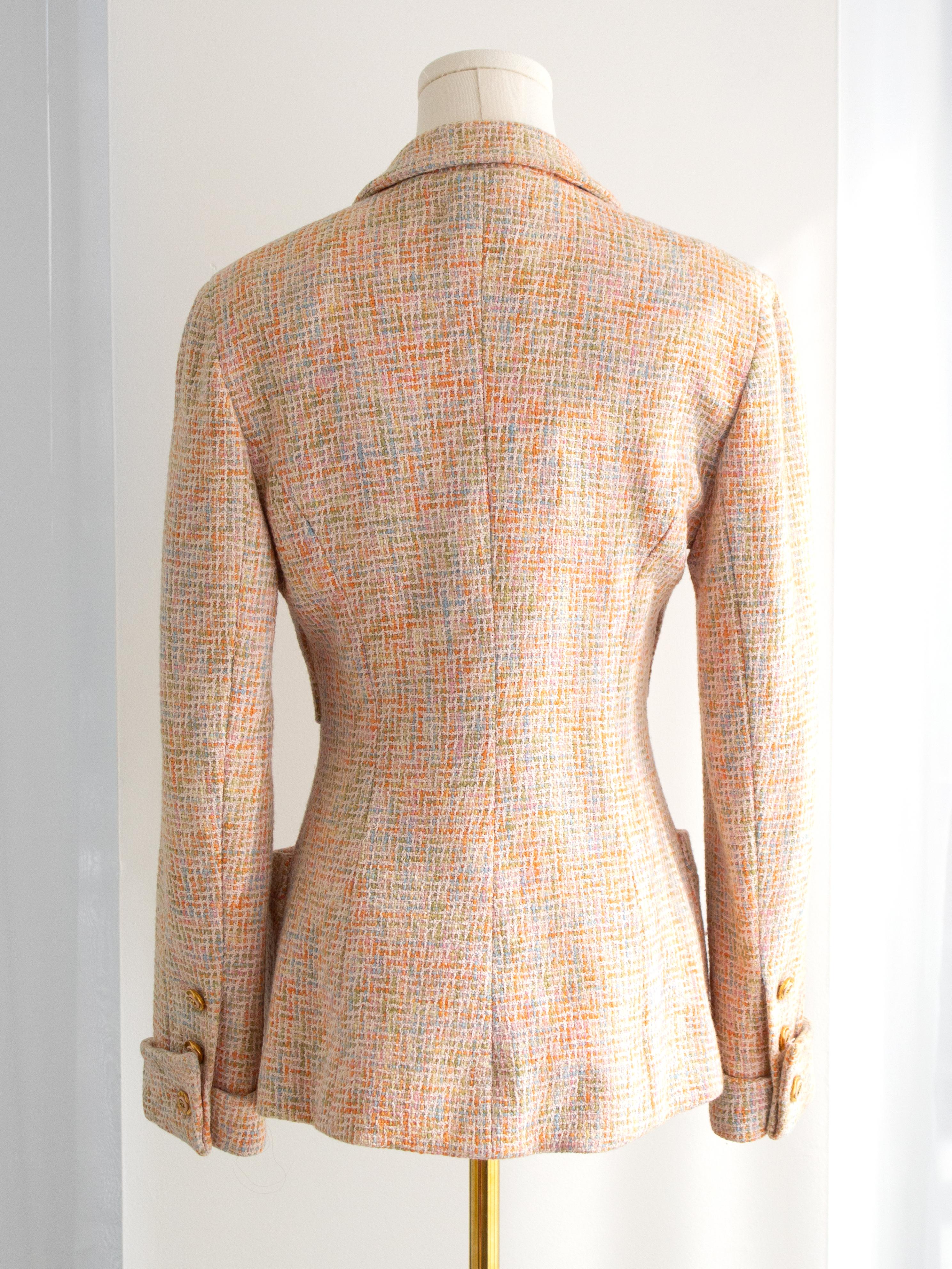 Chanel Vintage Cruise 1994 Multicolor Pastel Pink Orange 94C Tweed Jacket For Sale at 1stDibs