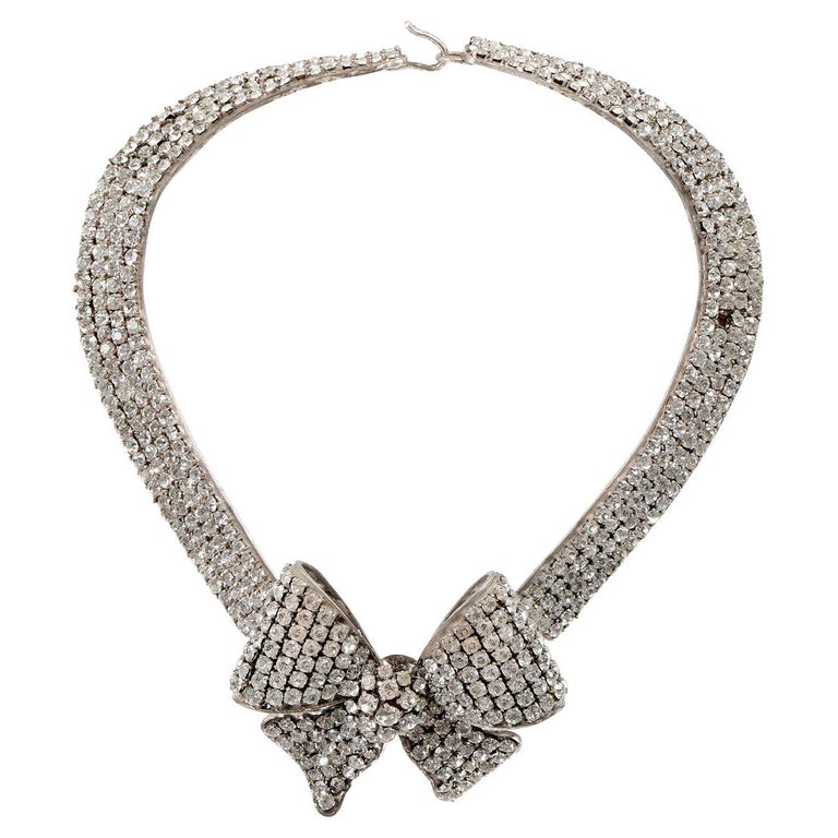 Chanel Vintage Crystal Bow Choker For Sale at 1stDibs