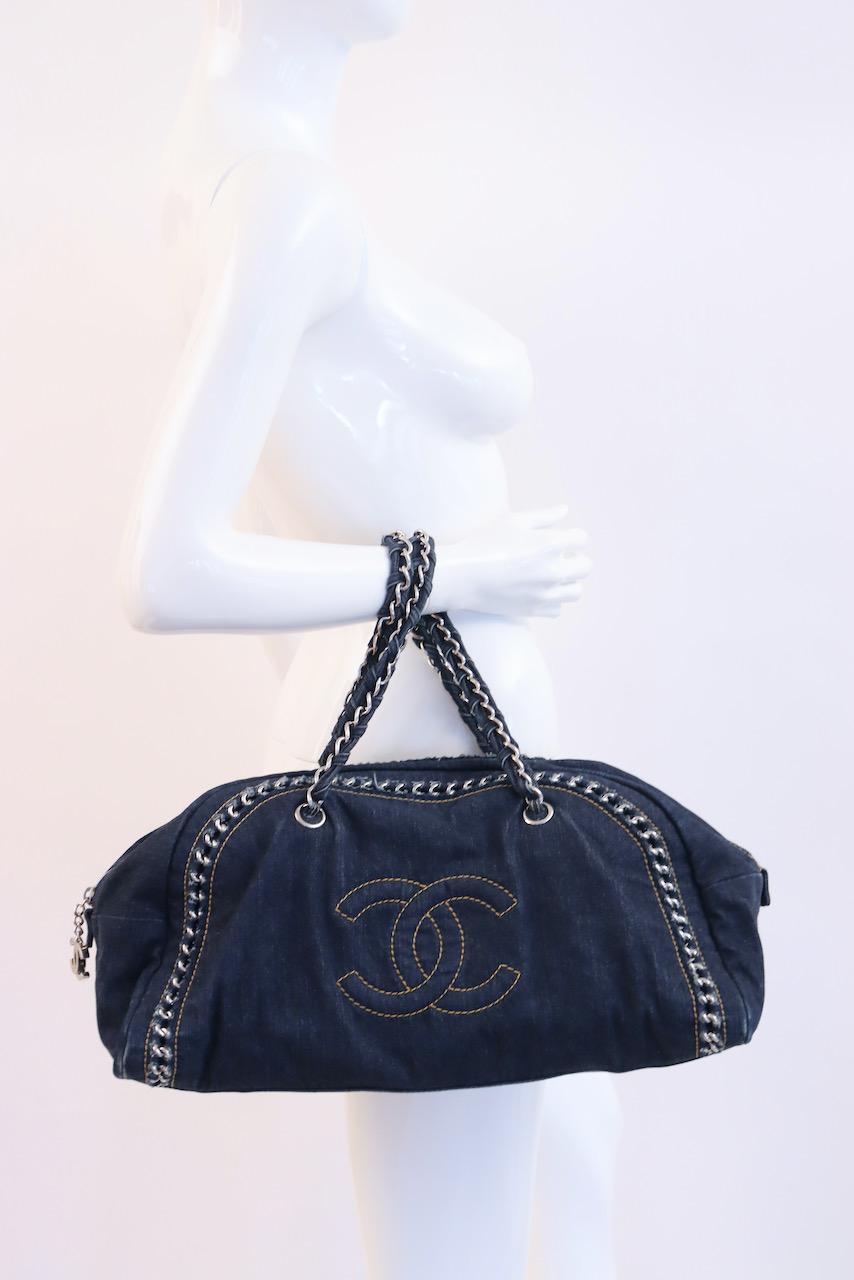 CHANEL Vintage Denim Bowler Tote Bag For Sale at 1stDibs