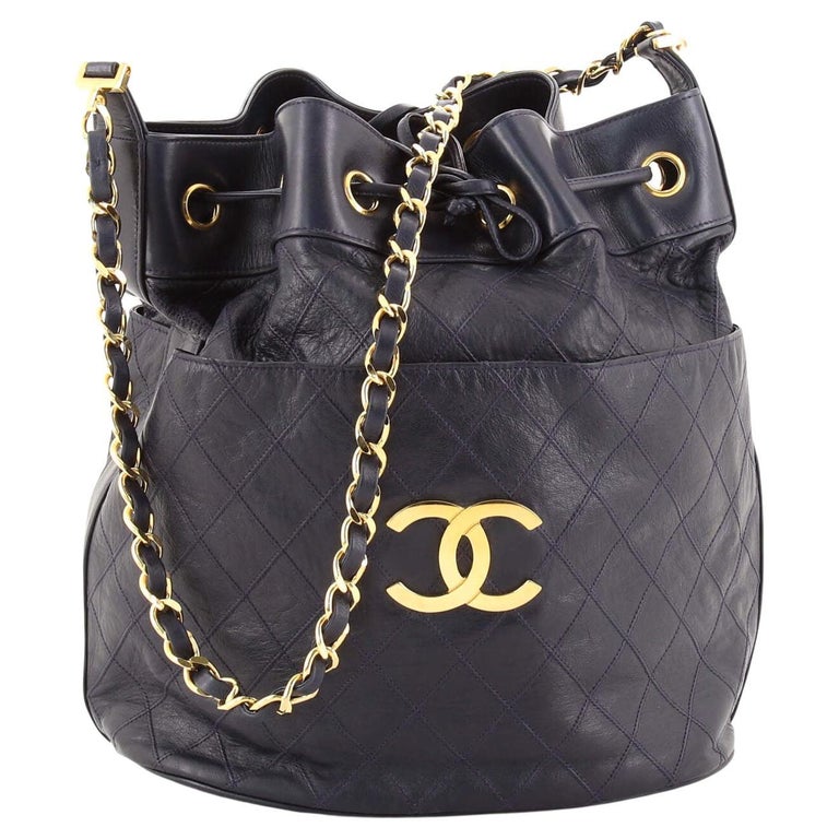 Chanel Vintage Diamond Stitch Drawstring Bucket Bag Quilted Lambskin ...
