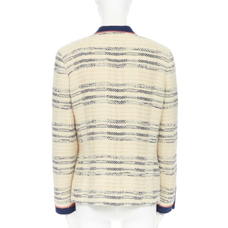 CHANEL vintage ecru navy blue pink 4 pockets cardigan jacket 13 gold ...