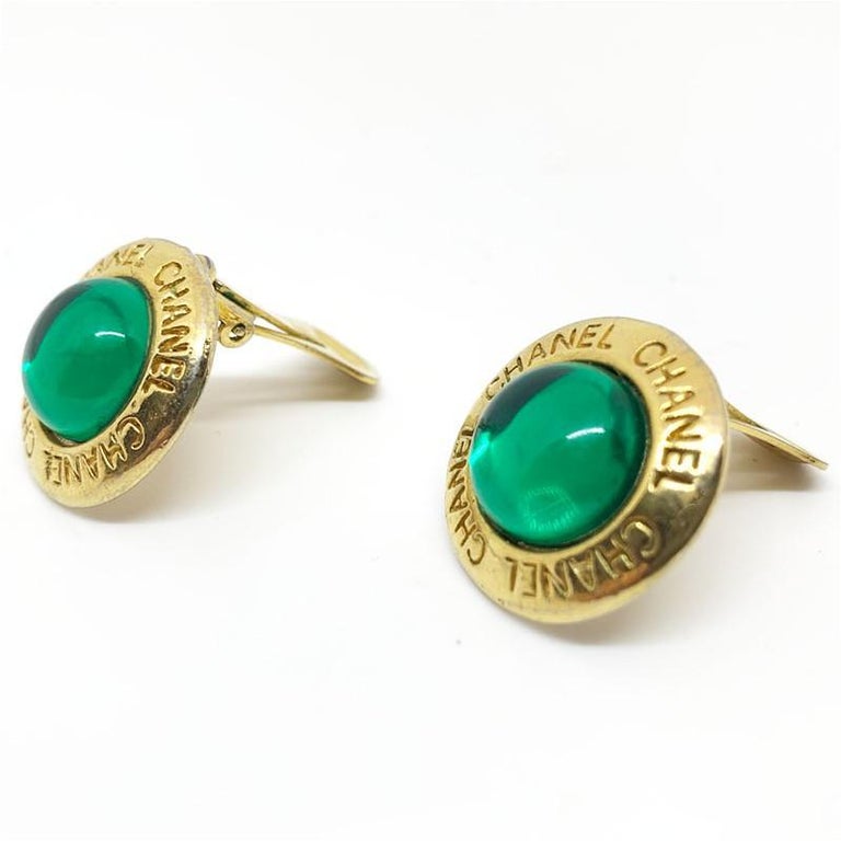 CHANEL Vintage Emerald Green Clips at 1stDibs