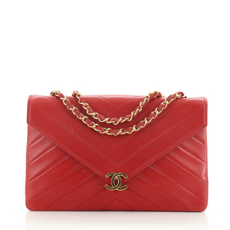 Chanel Vintage Envelope Flap Bag Chevron Lambskin Medium at 1stDibs