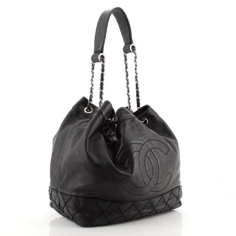 Chanel Vintage Expandable Drawstring CC Bucket Bag Quilted Leather ...