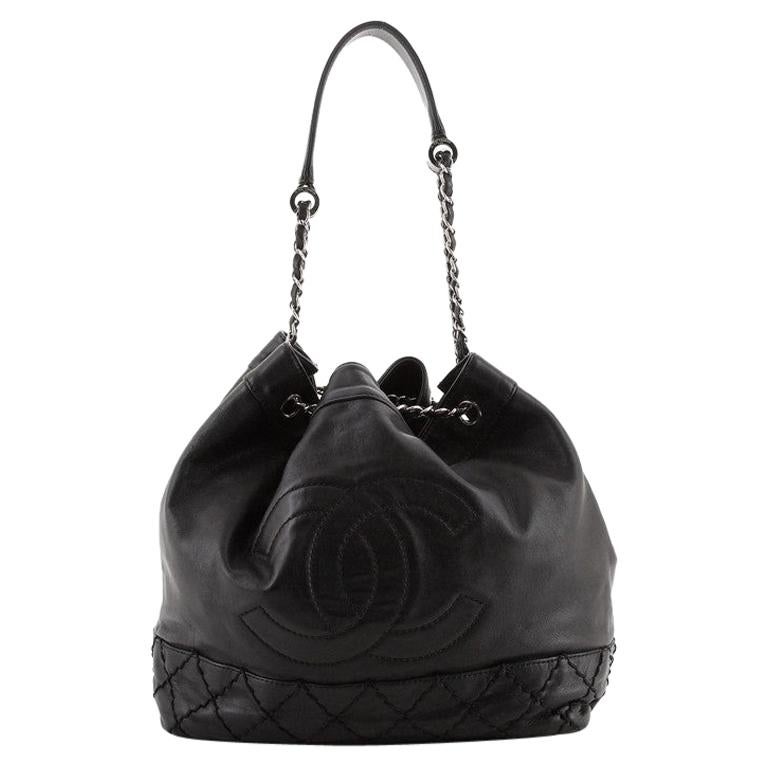 Chanel Vintage Expandable Drawstring CC Bucket Bag Quilted Leather ...
