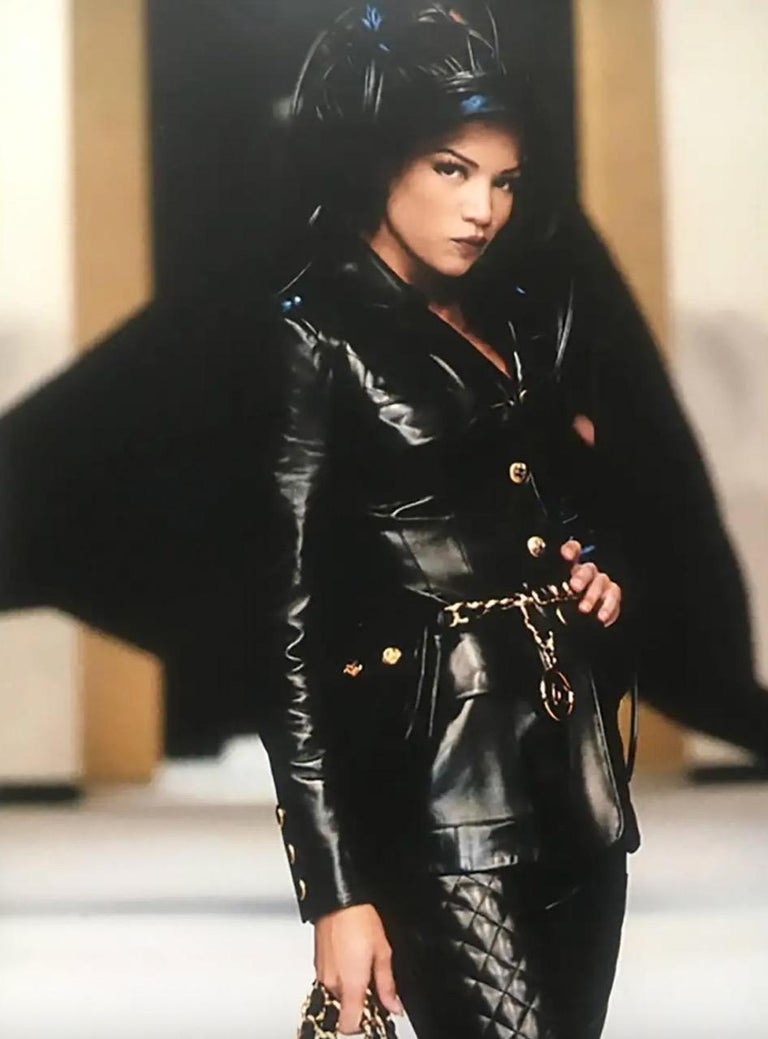 Chanel Vintage Fall 1992 Black Quilted Gold CC Leather Jacket at 1stDibs