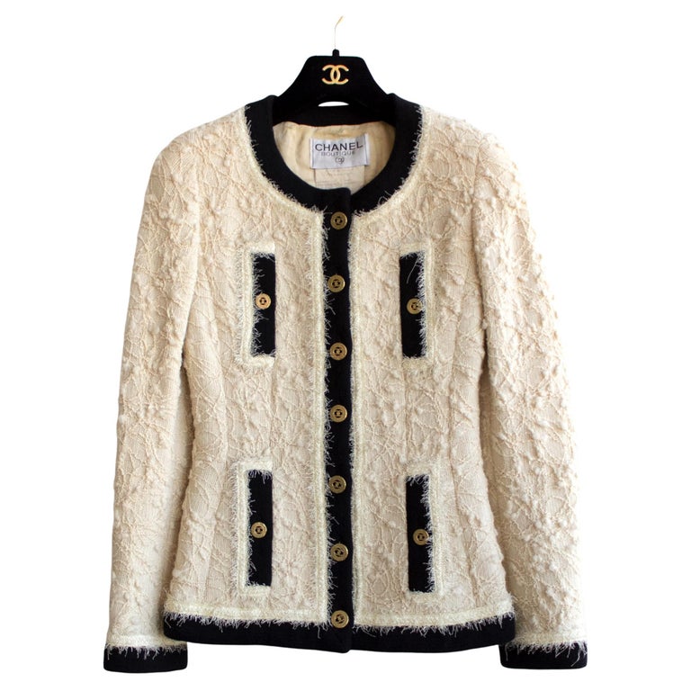 Chanel Vintage Fall 1994 Claudia Ecru Black Gold Tweed 94A Jacket For ...
