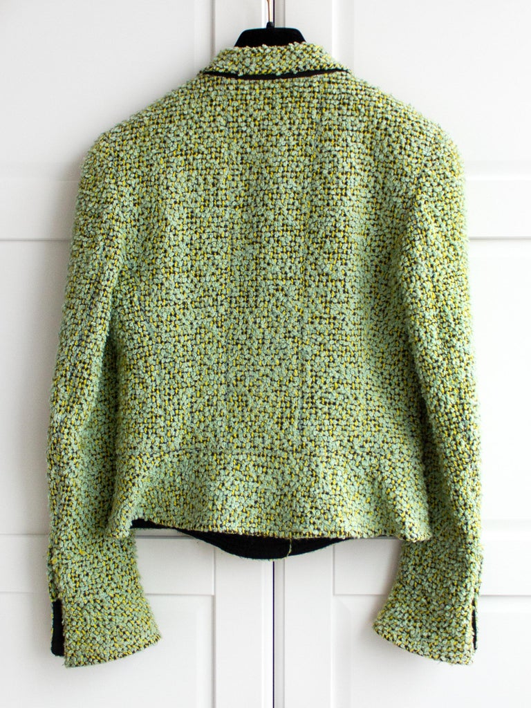 Chanel Vintage Fall 1994 Green Yellow Black Fantasy Tweed 94A Jacket at 1stDibs