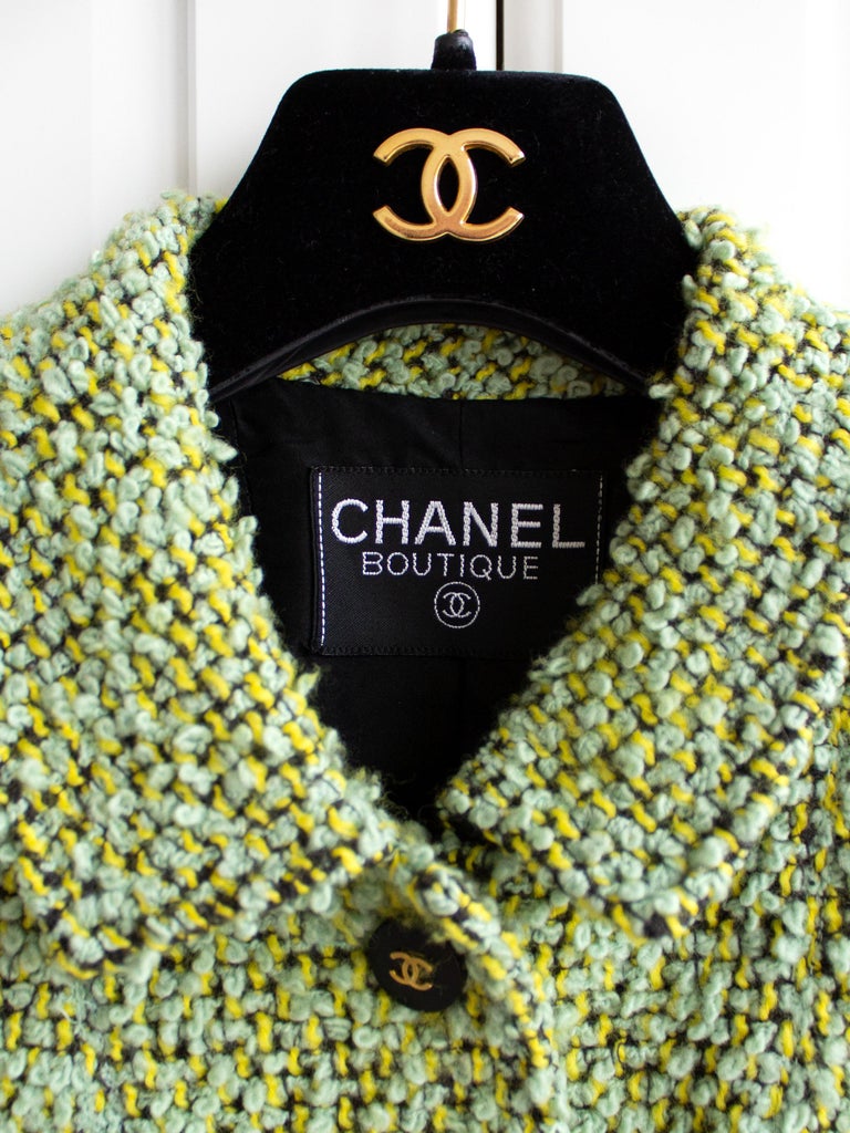 Chanel Vintage Fall 1994 Green Yellow Black Fantasy Tweed 94A Jacket at 1stDibs