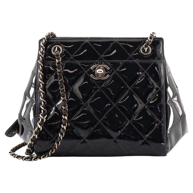Chanel Vintage Front Pocket Chain Square Tote Quilted Patent Small at ...