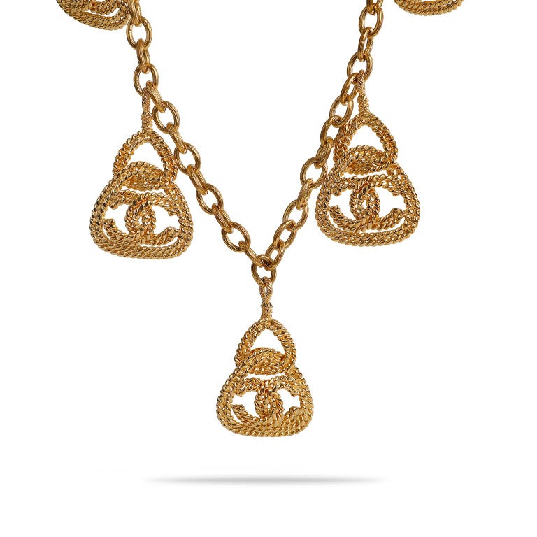 Chanel Vintage Gold CC Rope Charm Necklace For Sale at 1stDibs