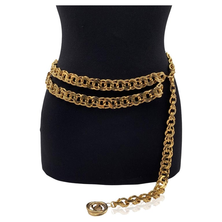 Chanel Vintage Gold Metal Chain Necklace or Belt CC Medallion For Sale ...