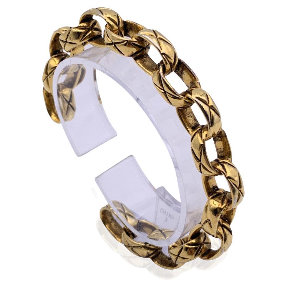 Chanel Vintage Gold Metal Cuff Bracelet Interlocking Chain Links at 1stDibs