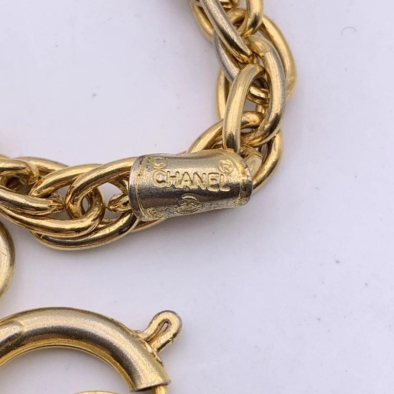 Chanel Vintage Gold Metal Logo Oval Charms Chain Necklace For Sale at ...
