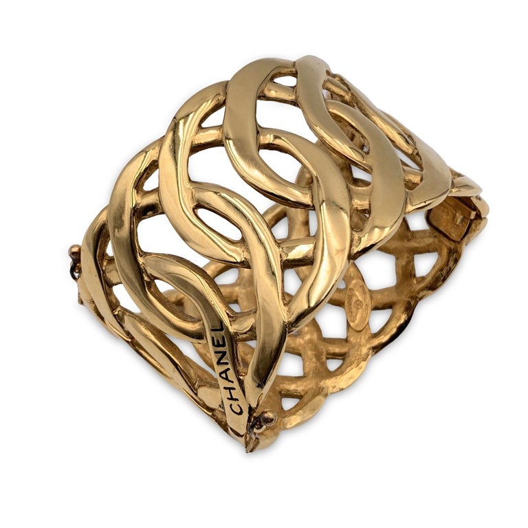 Chanel Vintage Gold Metal Wide Clamp Cuff Bangle Bracelet For Sale at ...