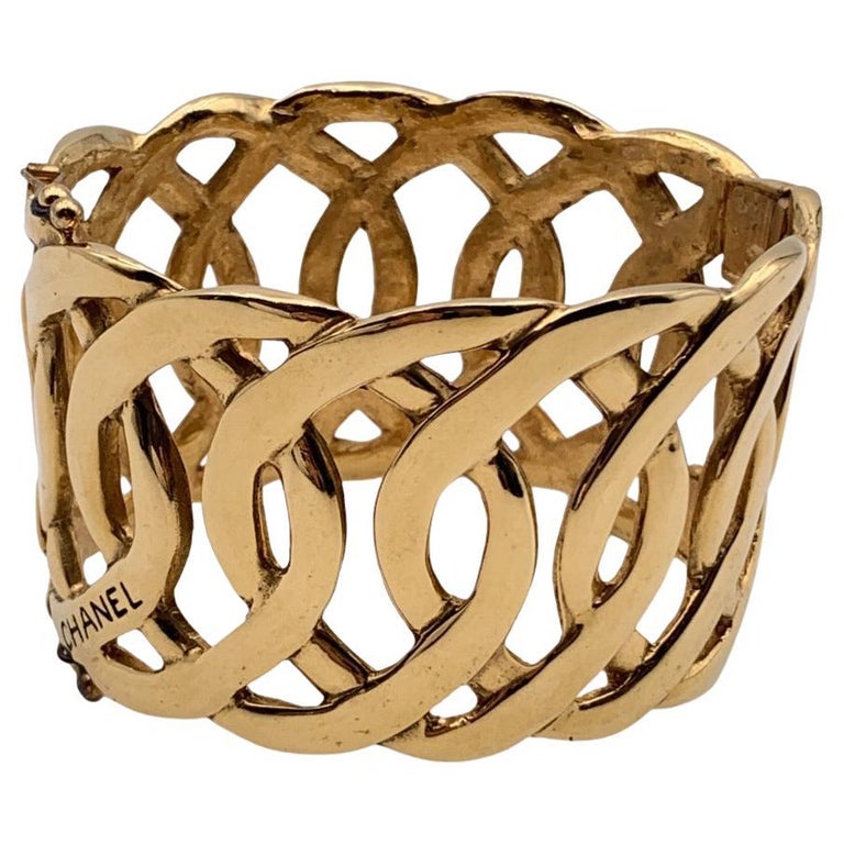 Chanel Vintage Gold Metal Wide Clamp Cuff Bangle Bracelet For Sale at ...