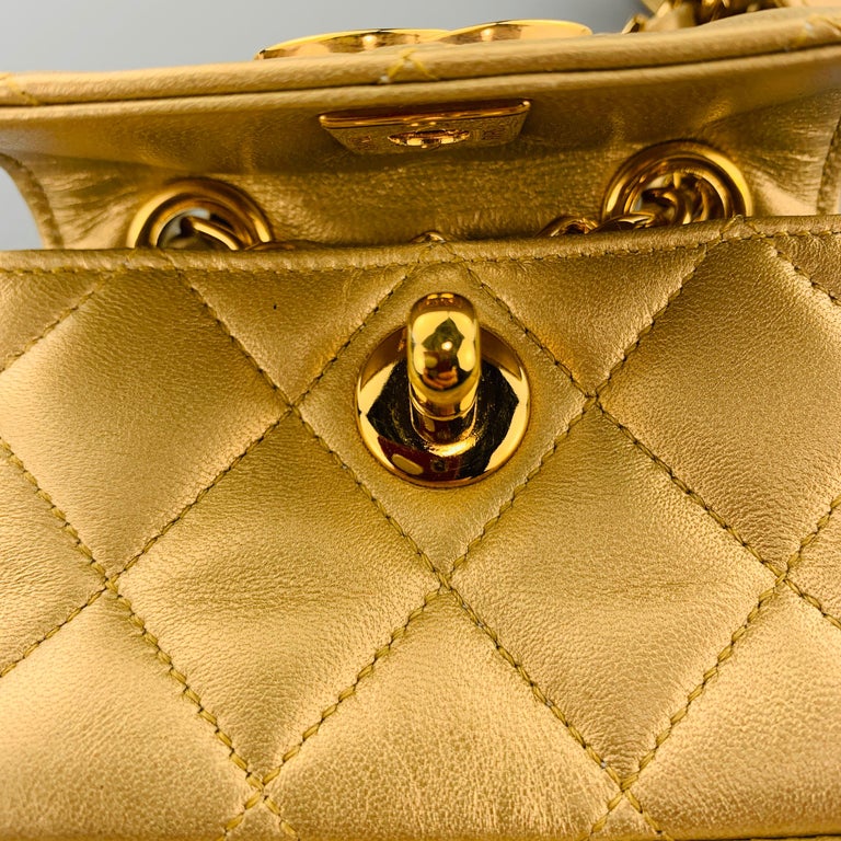 CHANEL Vintage Gold Metallic Leather Quilted Mini Purse Charm Pouch at ...