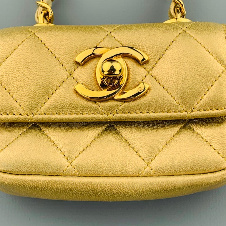 CHANEL Vintage Gold Metallic Leather Quilted Mini Purse Charm Pouch at ...