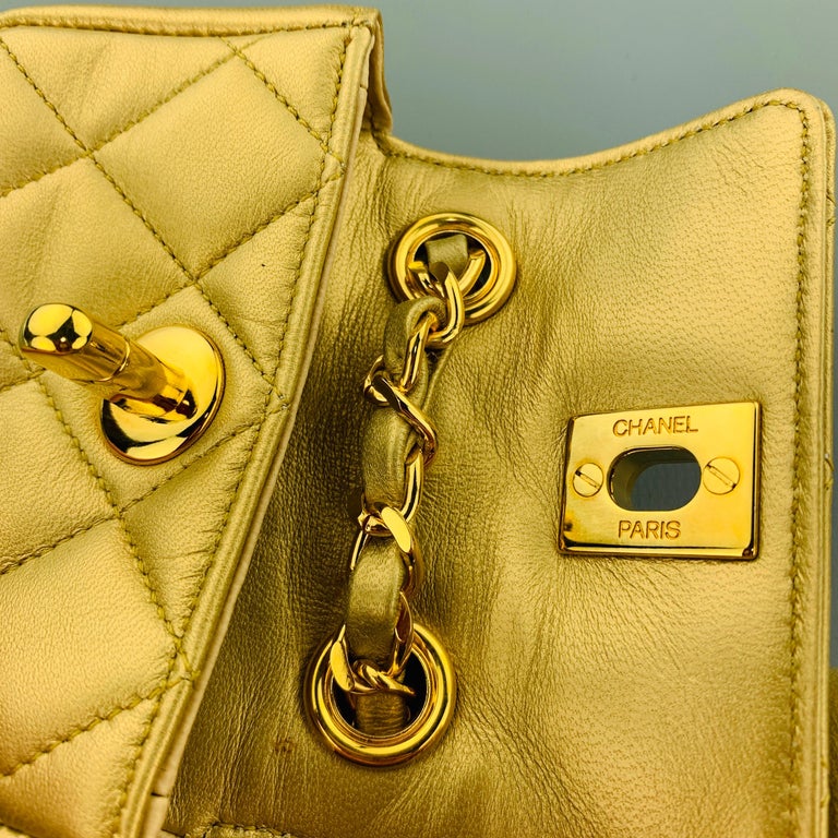 CHANEL Vintage Gold Metallic Leather Quilted Mini Purse Charm Pouch at ...
