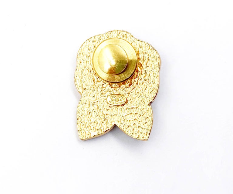 Chanel Vintage Gold Plated CC Black Camellia Pin For Sale at 1stDibs