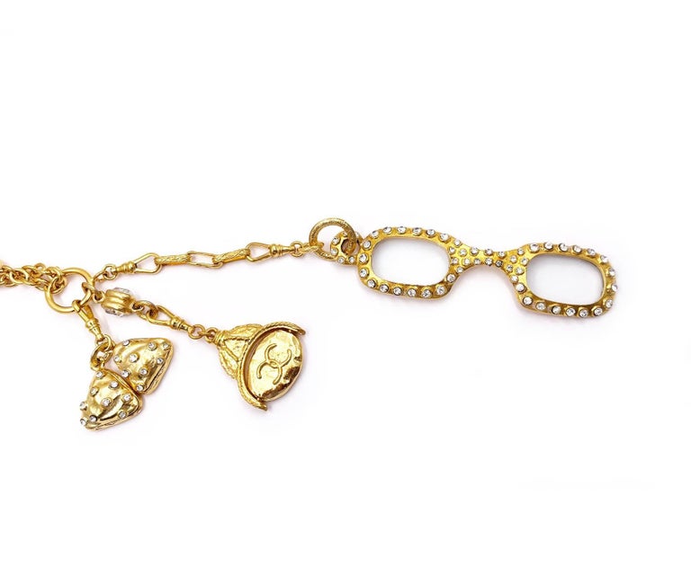 Chanel Vintage Gold Plated CC Coin 3 Charm Magnifying Glasses Long ...