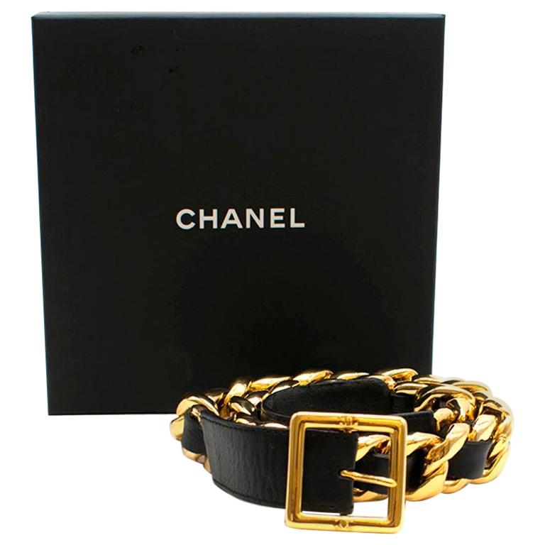 Chanel vintage gold-plated chain and leather belt at 1stDibs