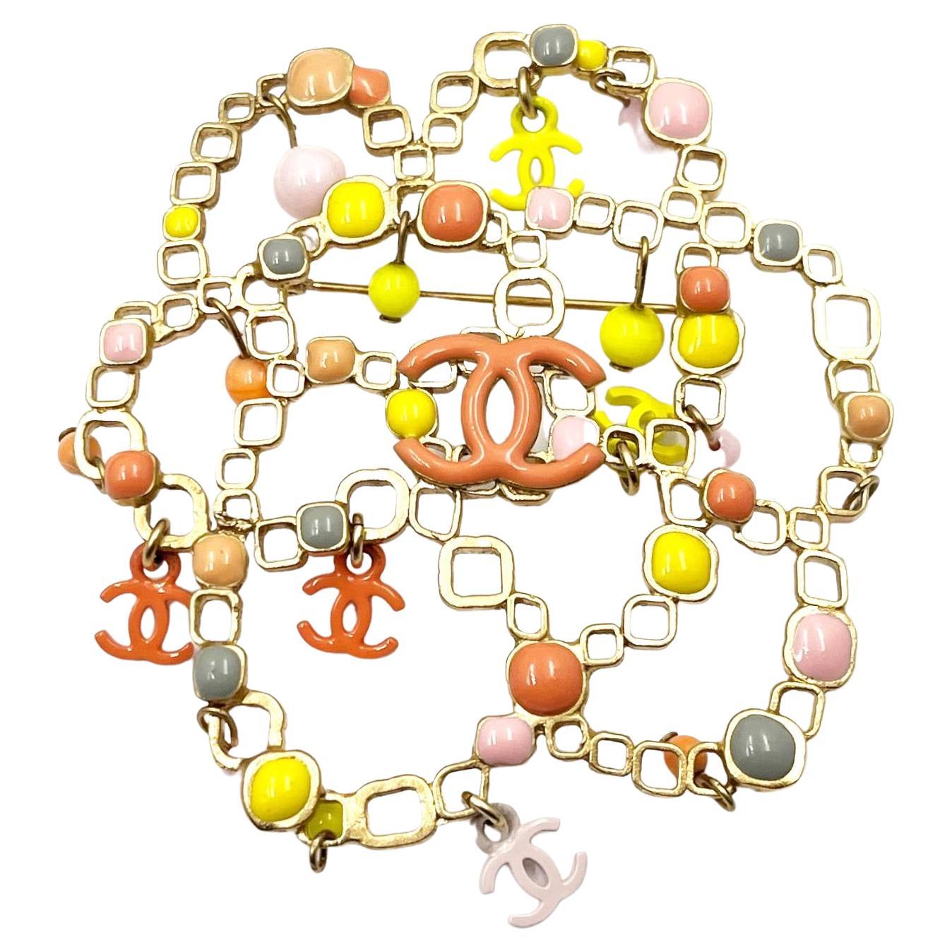 Chanel Light Gold Filigree Pink Flower Large Brooch For Sale at 1stDibs