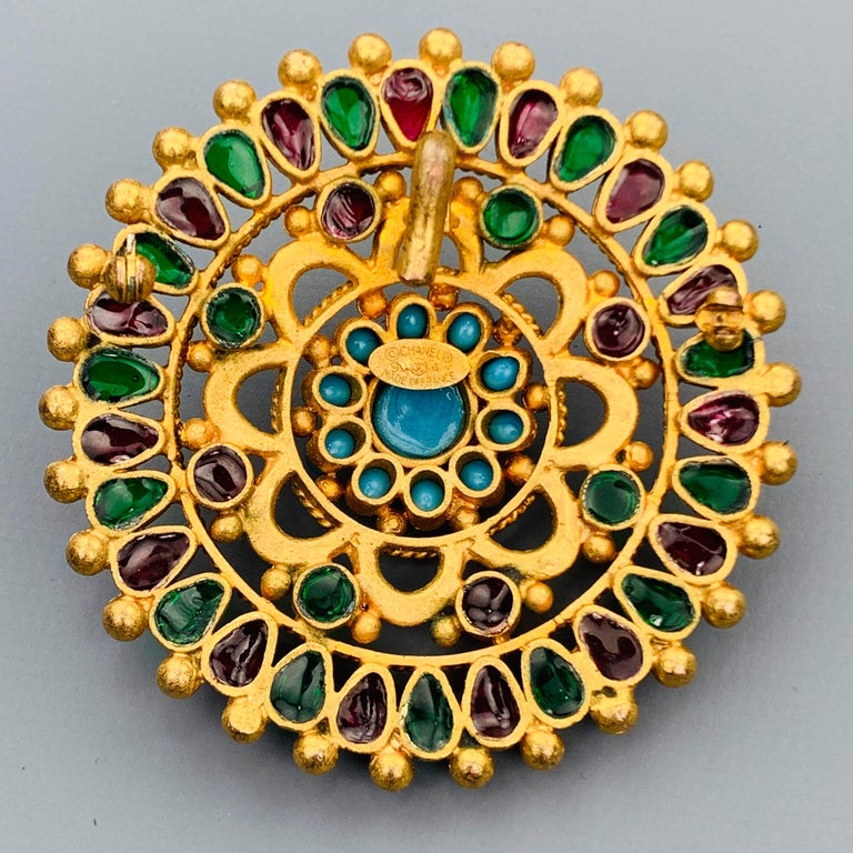 CHANEL Vintage Gold Tone Byzantine Gripoix Brooch Belt Buckle Pendant ...