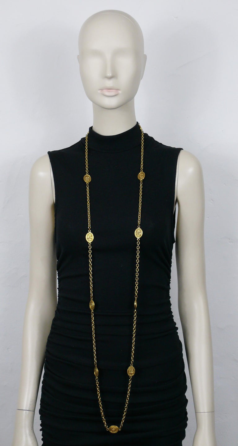 CHANEL Vintage Gold Tone CC Medallion Sautoir Necklace For Sale at 1stDibs