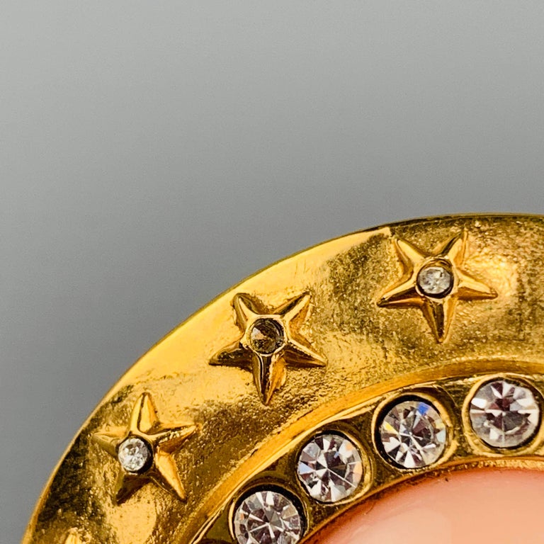 CHANEL Vintage Gold Tone Rhinestones Pink Stone Stars Clip On Earrings ...