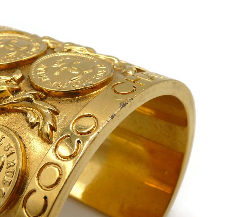 CHANEL Vintage Coin Stamp Cuff Bracelet, 1988 For Sale at 1stDibs