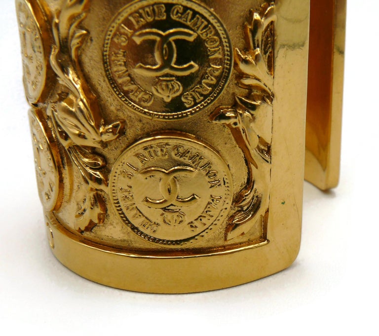 CHANEL Vintage Coin Stamp Cuff Bracelet, 1988 For Sale at 1stDibs