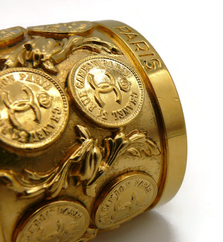 CHANEL Vintage Coin Stamp Cuff Bracelet, 1988 For Sale at 1stDibs