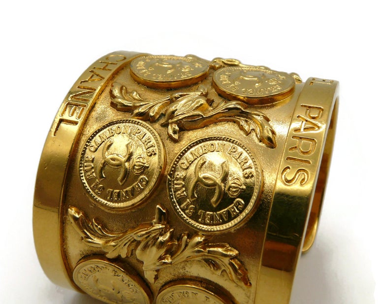 CHANEL Vintage Coin Stamp Cuff Bracelet, 1988 For Sale at 1stDibs