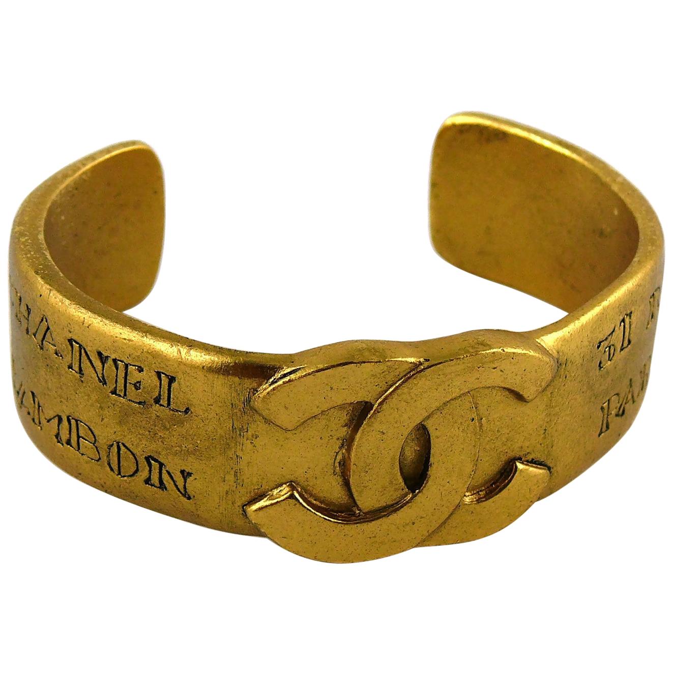 Chanel Vintage Gold Toned Flagship Address CC Bracelet at 1stDibs