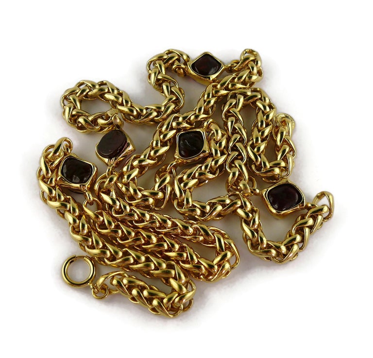 Chanel Vintage Gold Toned Palm Tree Chain Gripoix Red Glass Cabochons ...