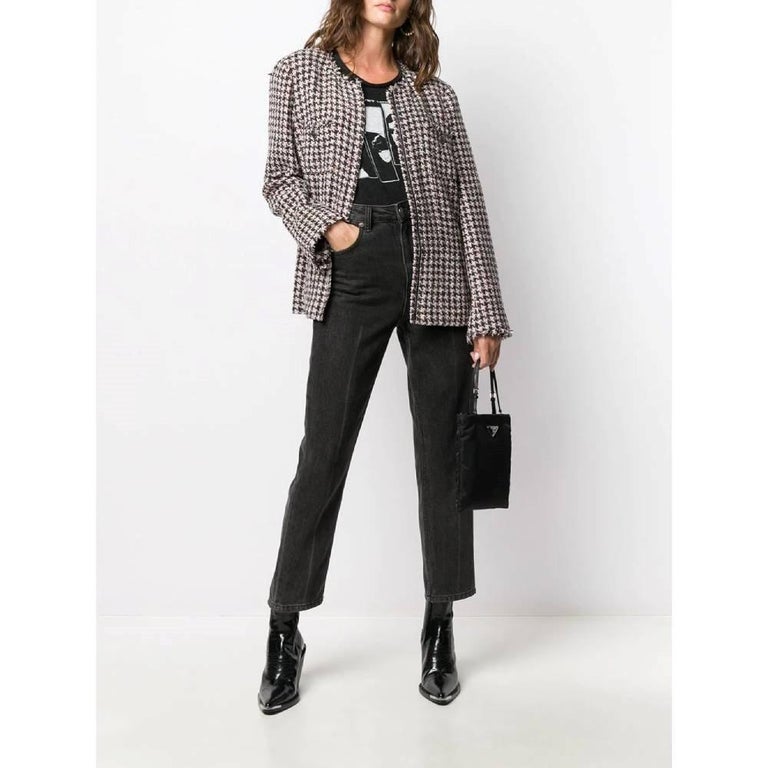 Chanel Vintage houndstooth pattern wool-silk tweed 2000s jacket at 1stDibs