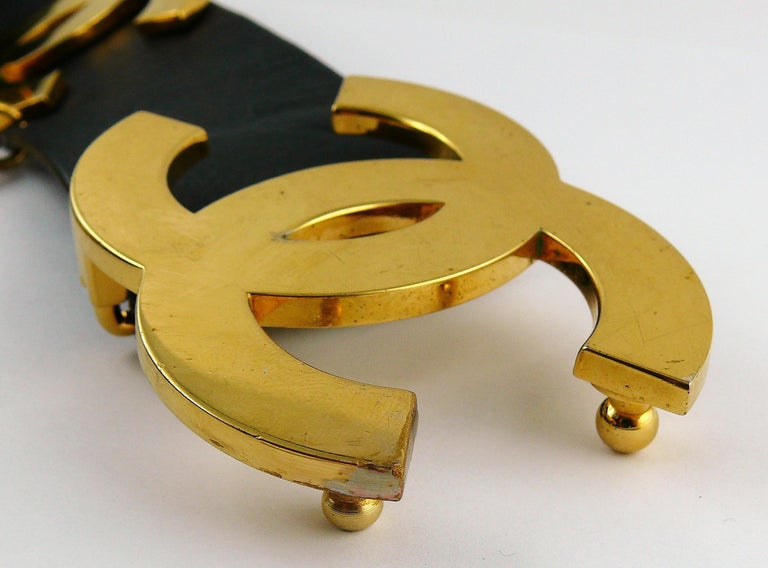 Chanel Vintage Iconic 1994 Black Leather Wide Belt with Large CC Logos ...