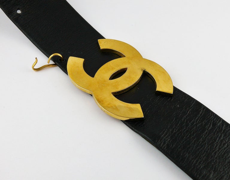 Chanel Vintage Iconic 1994 Black Leather Wide Belt with Large CC Logos ...