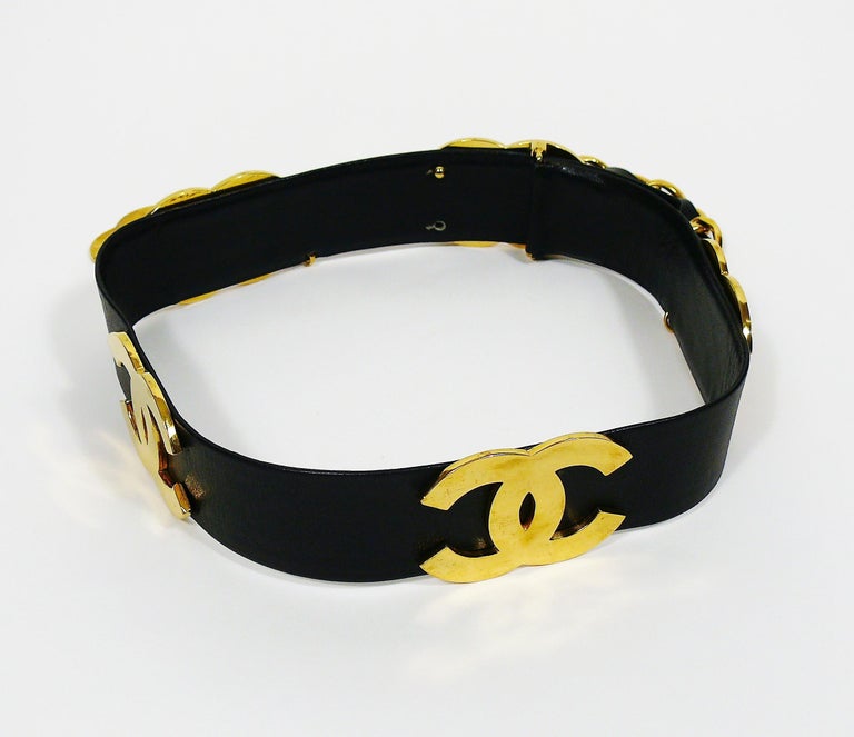 Chanel Vintage Iconic 1994 Black Leather Wide Belt with Large CC Logos ...