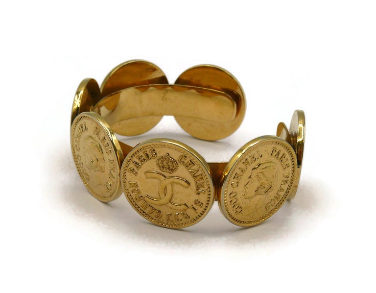 CHANEL Vintage Iconic Gold Tone Coins Bangle Bracelet For Sale at 1stDibs