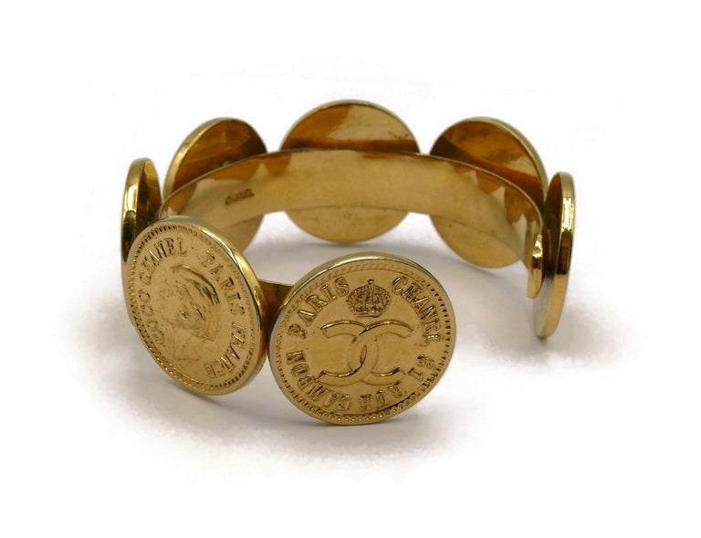 CHANEL Vintage Iconic Gold Tone Coins Bangle Bracelet For Sale at 1stDibs